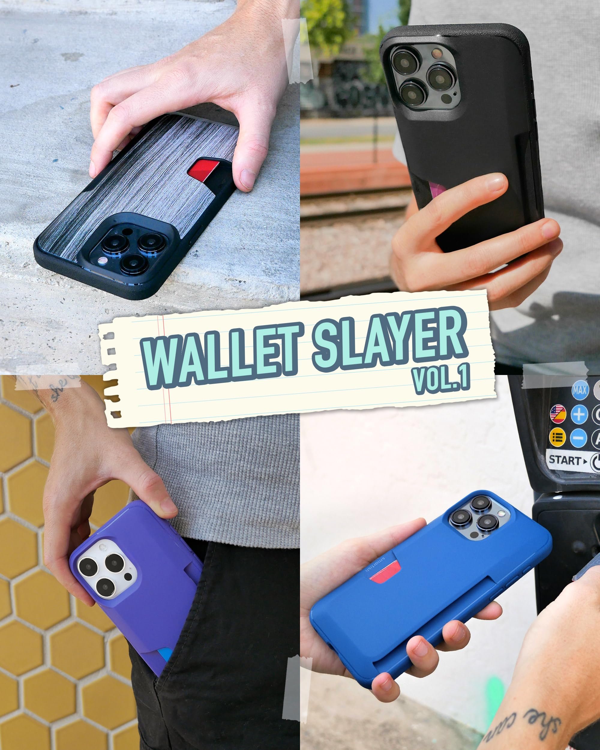 Smartish iPhone 15 Pro Max Wallet Case - Wallet Slayer Vol. 1 [Slim + Protective] Credit Card Holder - Drop Tested Hidden Card Slot Cover Compatible with Apple iPhone 15 Pro Max - Black Tie Affair