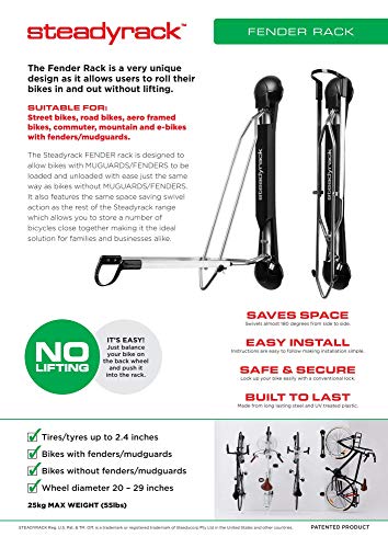 Steadyrack Bike Racks - Fender Rack - Wall Mounted Bike Rack Storage Solution for Your Home, Garage, or Bike Park
