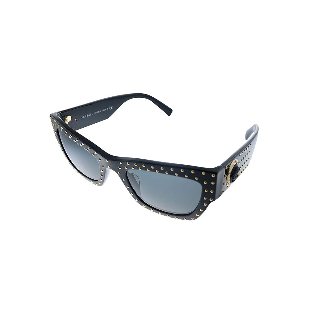 Versace VE 435 GB1/ Black/Gold Plastic Rectangle Sunglasses Grey Lens