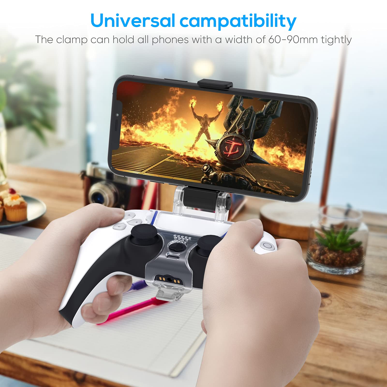 YUANHOT Controller Phone Mount for PS5, Phone Clip Clamp Bracket Holder with Adjustable Stand