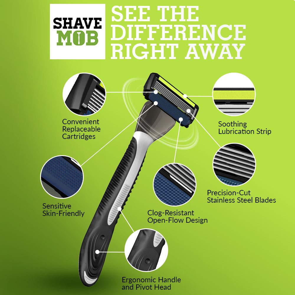 ShaveMOB 6-Blade Men's Razor Kit (Flex Head Handle with Trimmer + 4 Refills) - The Caveman Shaving Kit
