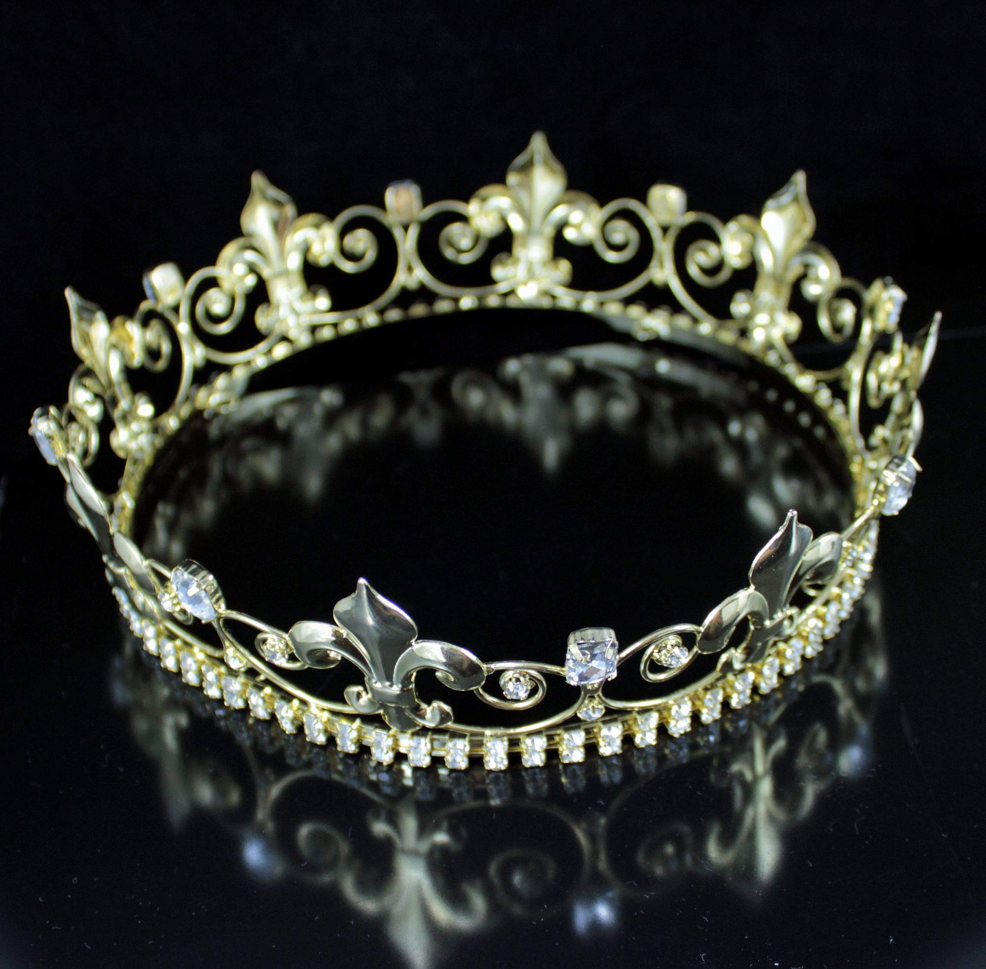 TEEN'S BOY'S METAL KING CROWN CLEAR AUSTRIAN RHINESTONE THEATER PROM PARTY H920 GOLD