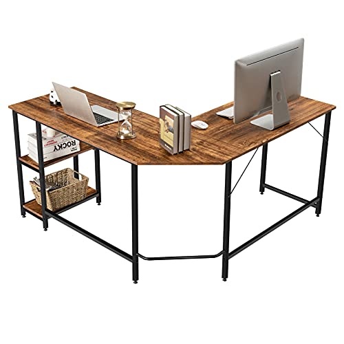 Tangkula Industrial L-Shaped Computer Desk, Space-Saving Corner Desk with Storage Bookshelves & Adjustable Foot Pads, Home Office Desk Study Workstation for Home Office
