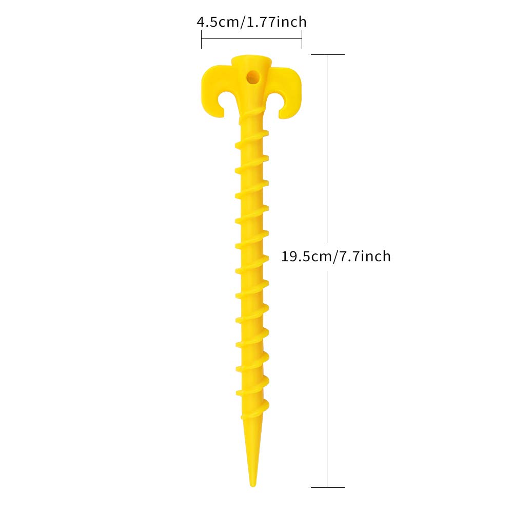 WYKOO 15 Pieces Canopy Stakes Plastic Tent Pegs, Heavy Duty Screw Shape Beach Tent Stakes, 7.9 Inch