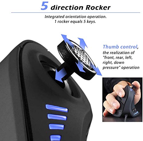 Vertical Mouse Wired Mouse Ergonomic RBG Gaming Upright Optical Mice with 11 Programmable Buttons 5-Way Rocker 10000 Max DPI Gaming Mouse for Gamer/PC/Laptop/Computer