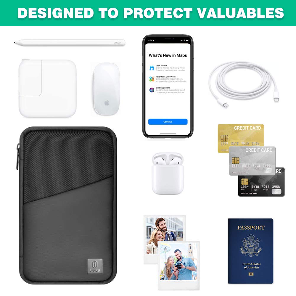 WIWU Travel Cable Organizer Bag, Waterproof Electronics Accessories Pouch Bag for Apple Pencil,Hard Drives, Cable, Charger, Phone, USB, SD Card (Black