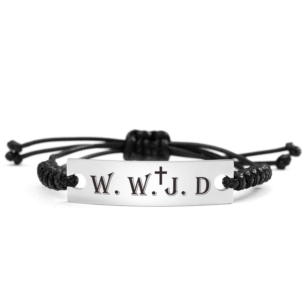 SOUSYOKYO WWJD bracelet What Would Jesus Do Christian Rope ID Jewelry Stainless Steel Gifts