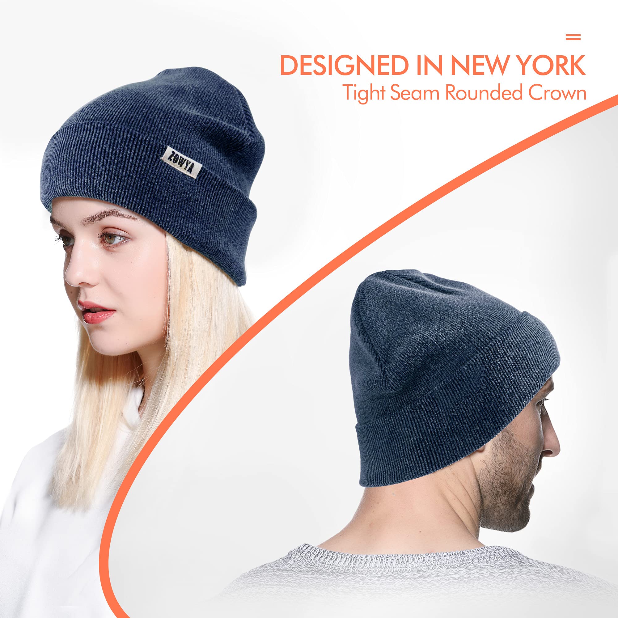 zowya Winter Beanie for Men Women Knit Cuff Snug Slouchy Skull Caps Classic Warm Spring Autumn 1-Hat (NAVY)