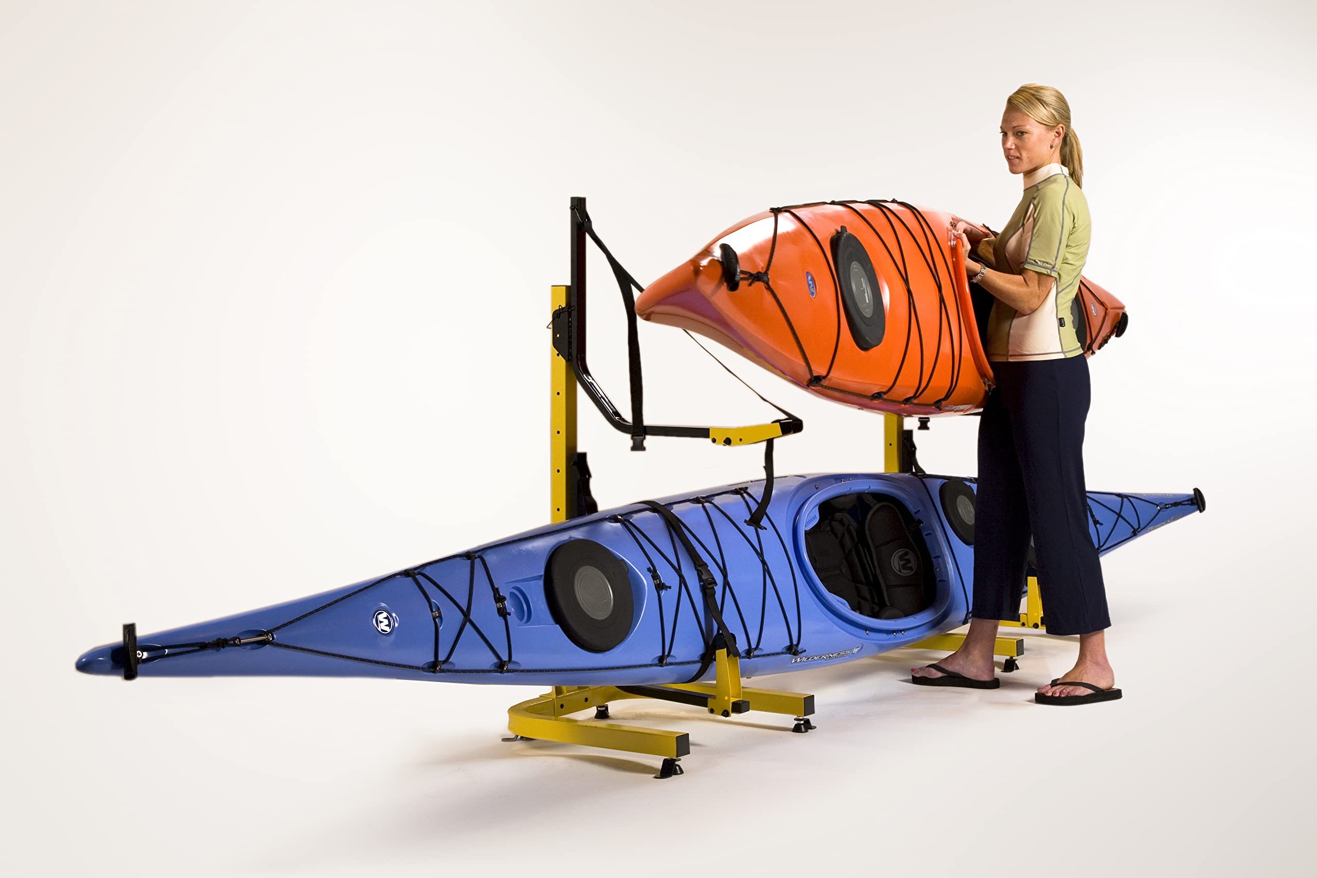 Suspenz Kayak Storage Rack, 2-Boat Free Standing Kayak, Canoe, SUP Deluxe Storage Rack, Indoor & Outdoor, Yellow, 48" x 24" (11-0203)