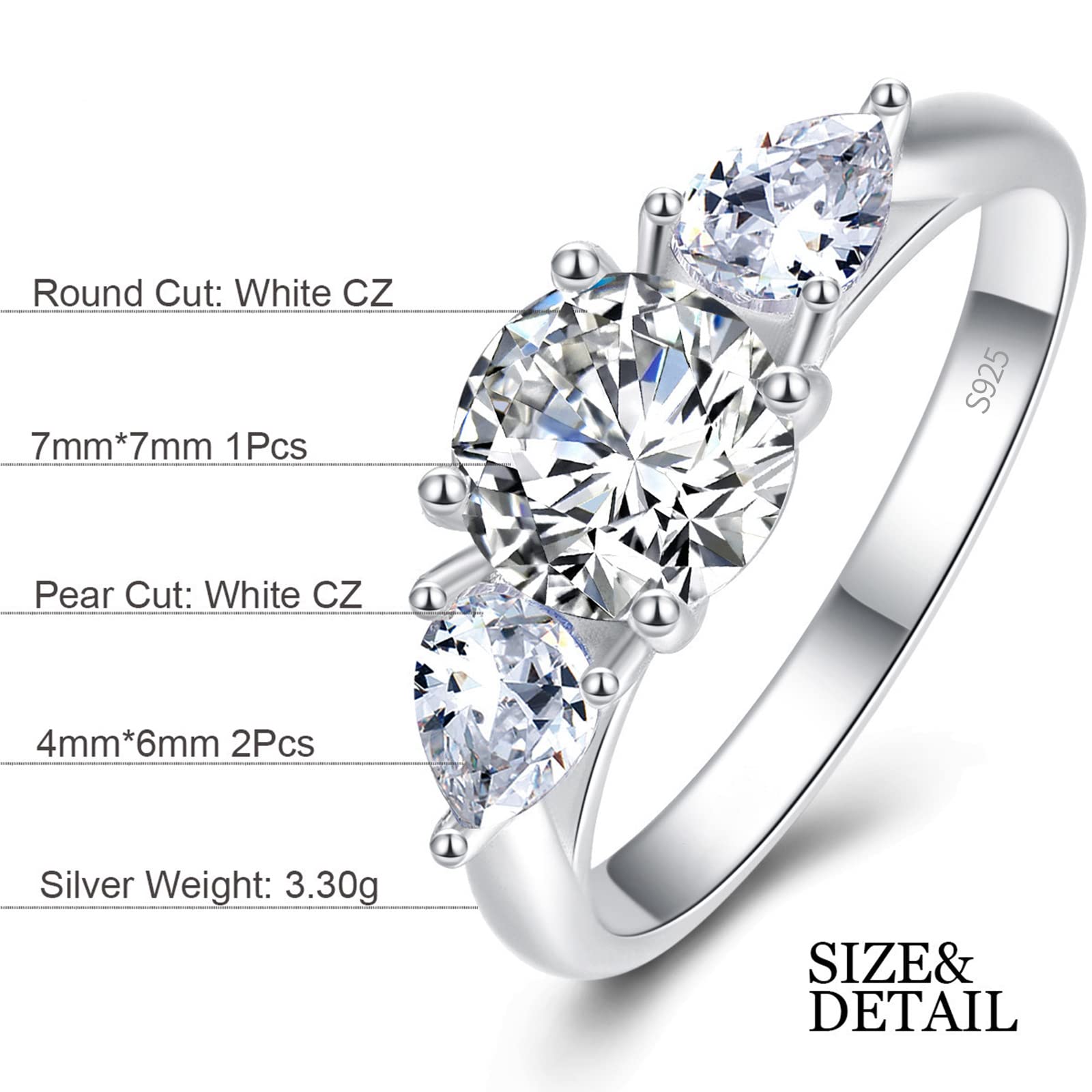 Yaresul Wedding Ring for Women Solid 925 Sterling Silver Round Cut Cubic Zirconia Engagement Promise Ring for Her Size 7