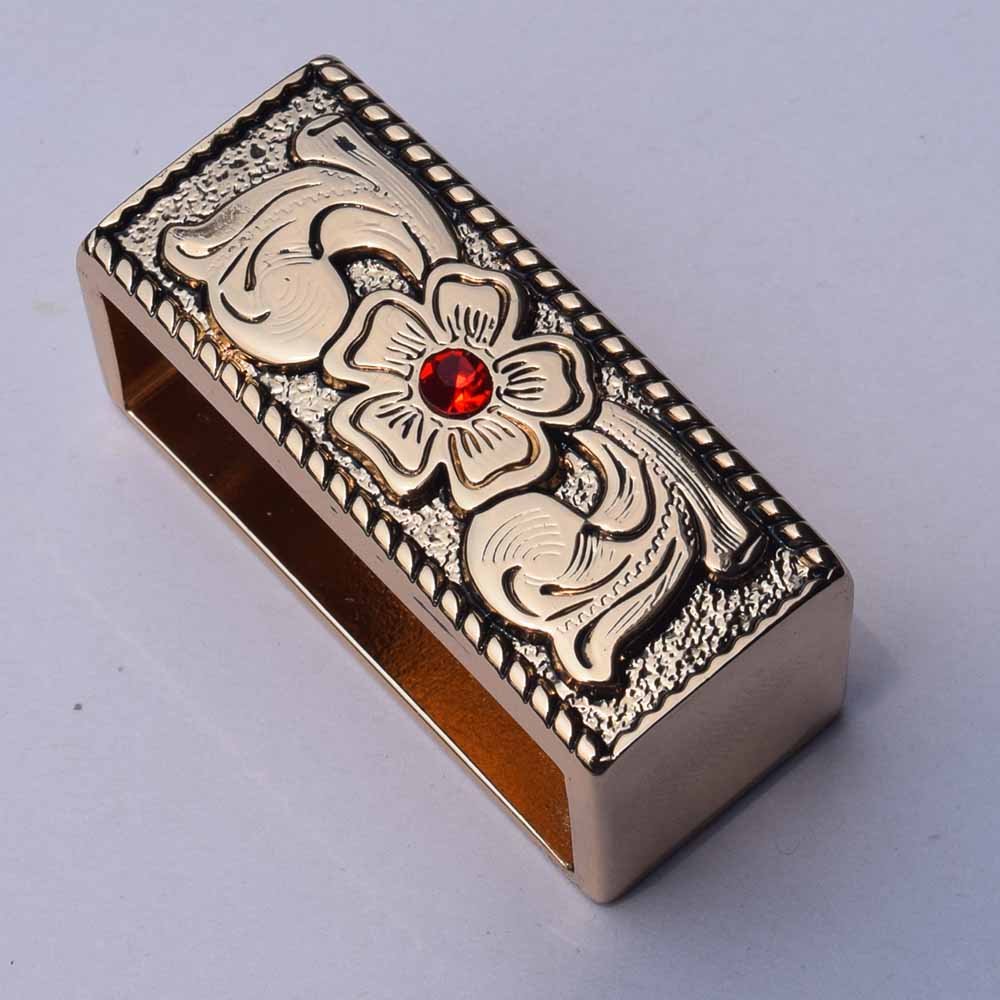 ToSSme 1.5" Wide Engraved Belt Buckles Pale gold Inlaid Ruby Belt Buckle Set