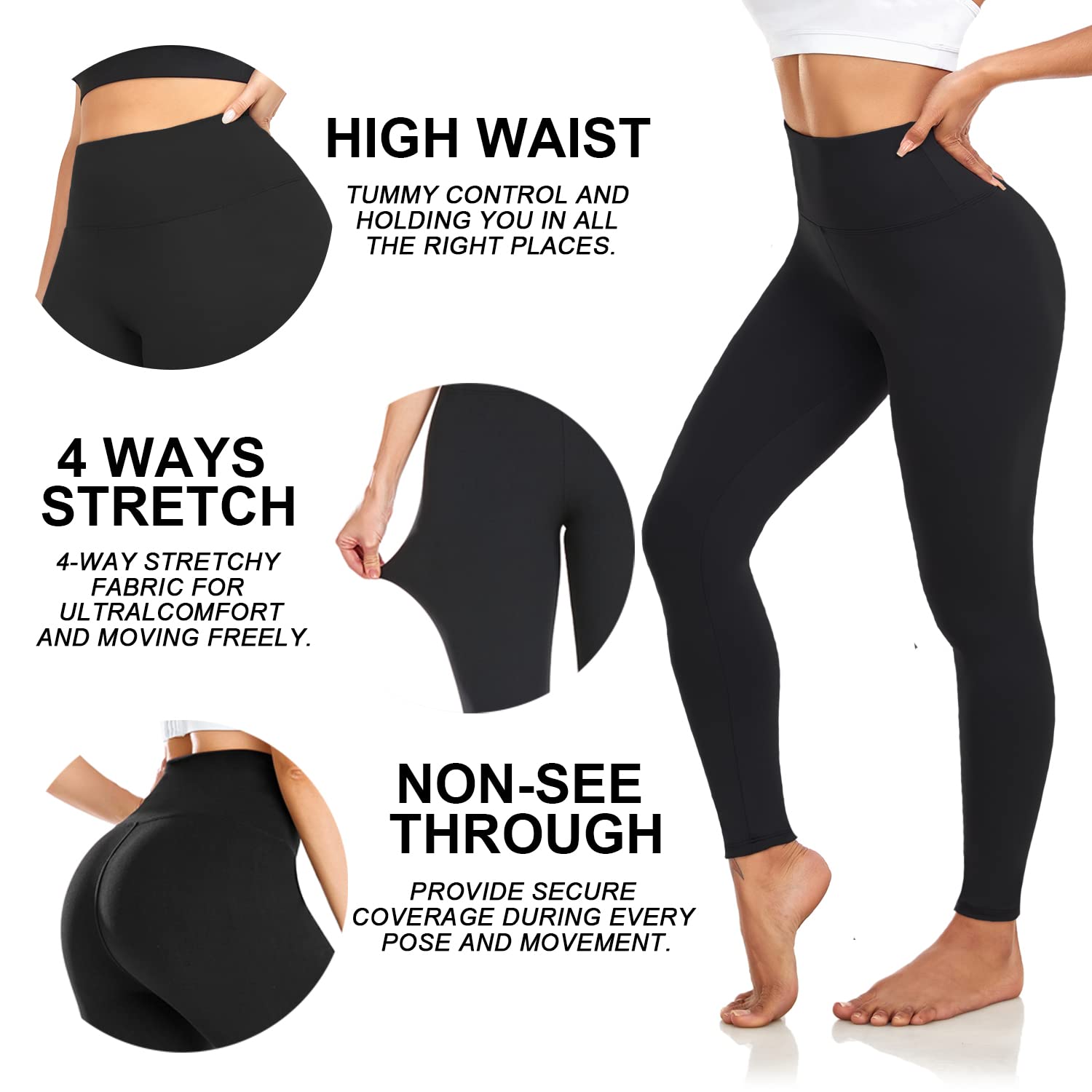yeuG 7 Pack High Waisted Leggings for Women Tummy Control Soft Workout Yoga Pants(1#7 Pack Black, Small-Medium)