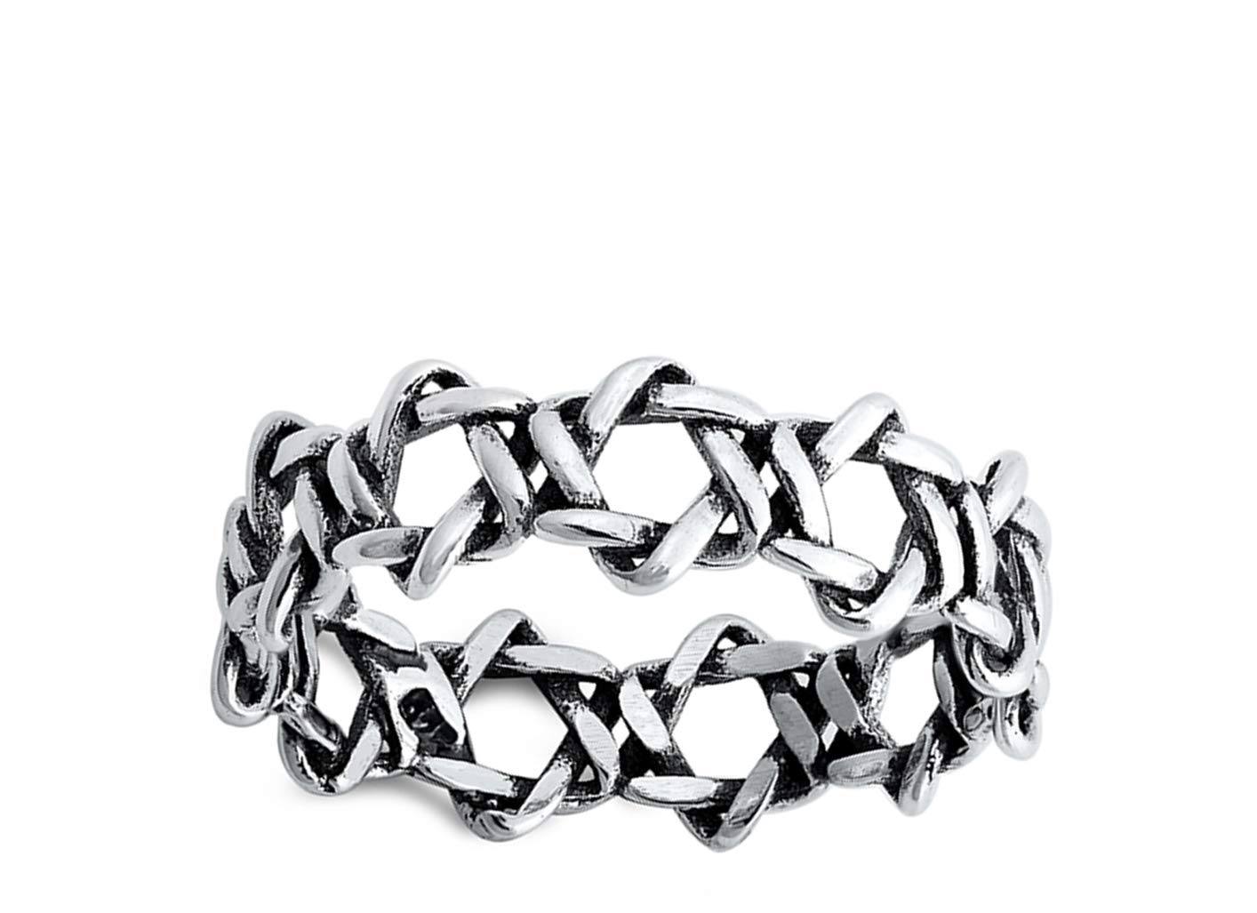 Star of David Oxidized Weave Eternity New .925 Sterling Silver Band Size 5