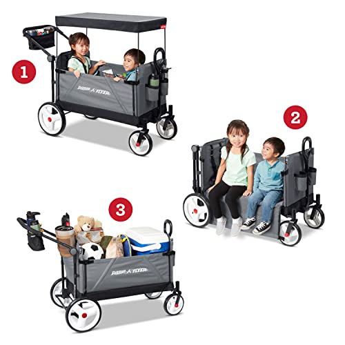 Radio Flyer City Luxe Stroll ‘N Wagon, Grey with Parent Caddy and Internal Storage Pockets, for 1+ Years