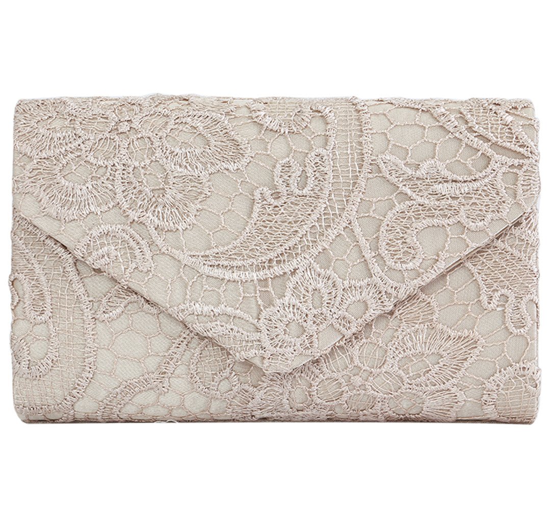 U-Story Womens Floral Lace Satin Evening Envelope Clutch Bridal Wedding Handbag Purse (Black)