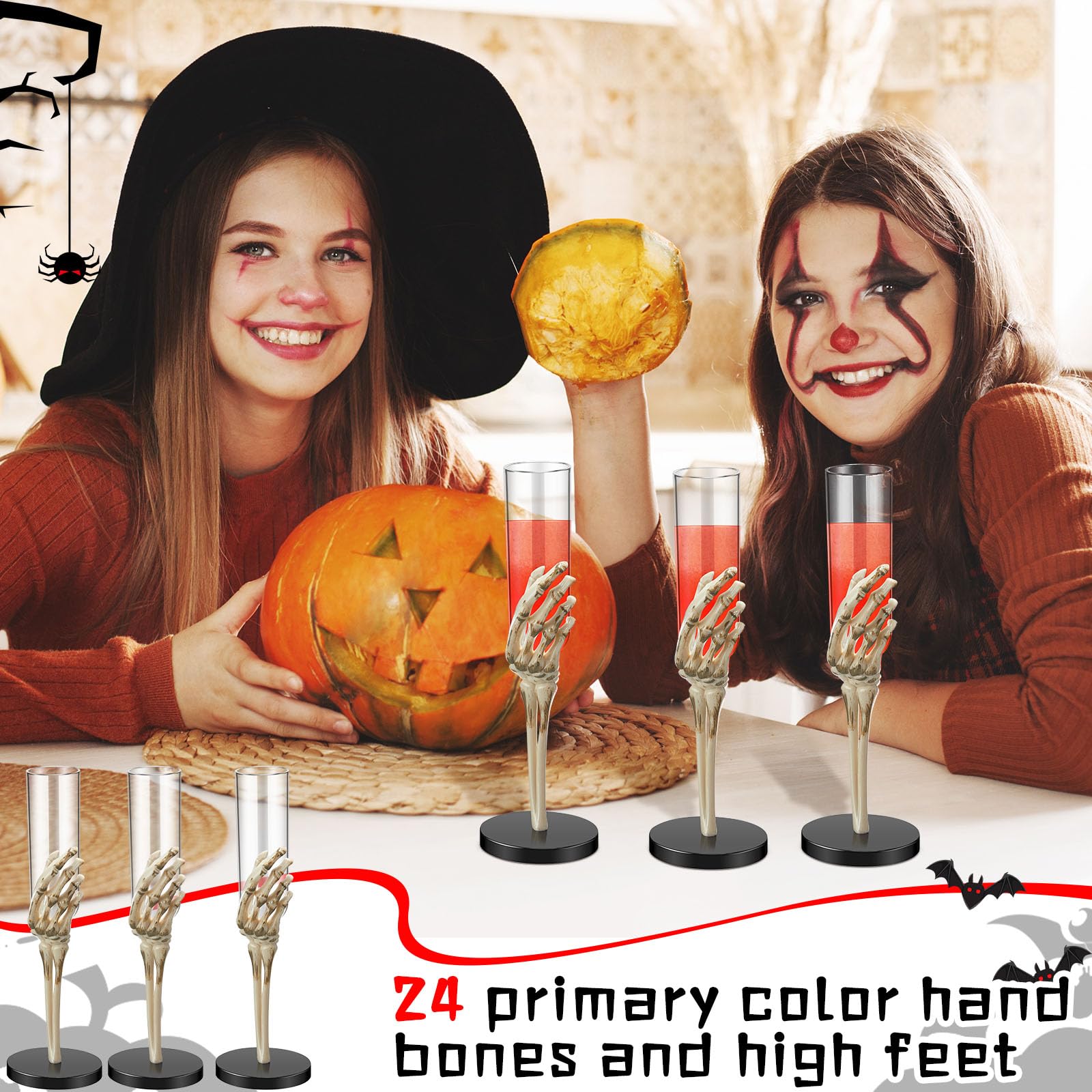 Tanlade 2.7 oz Goblets with Spooky Skeleton Hand Plastic Champagne Flutes Cups for Decorations and Haunted House(Champagne, 12 Pcs)
