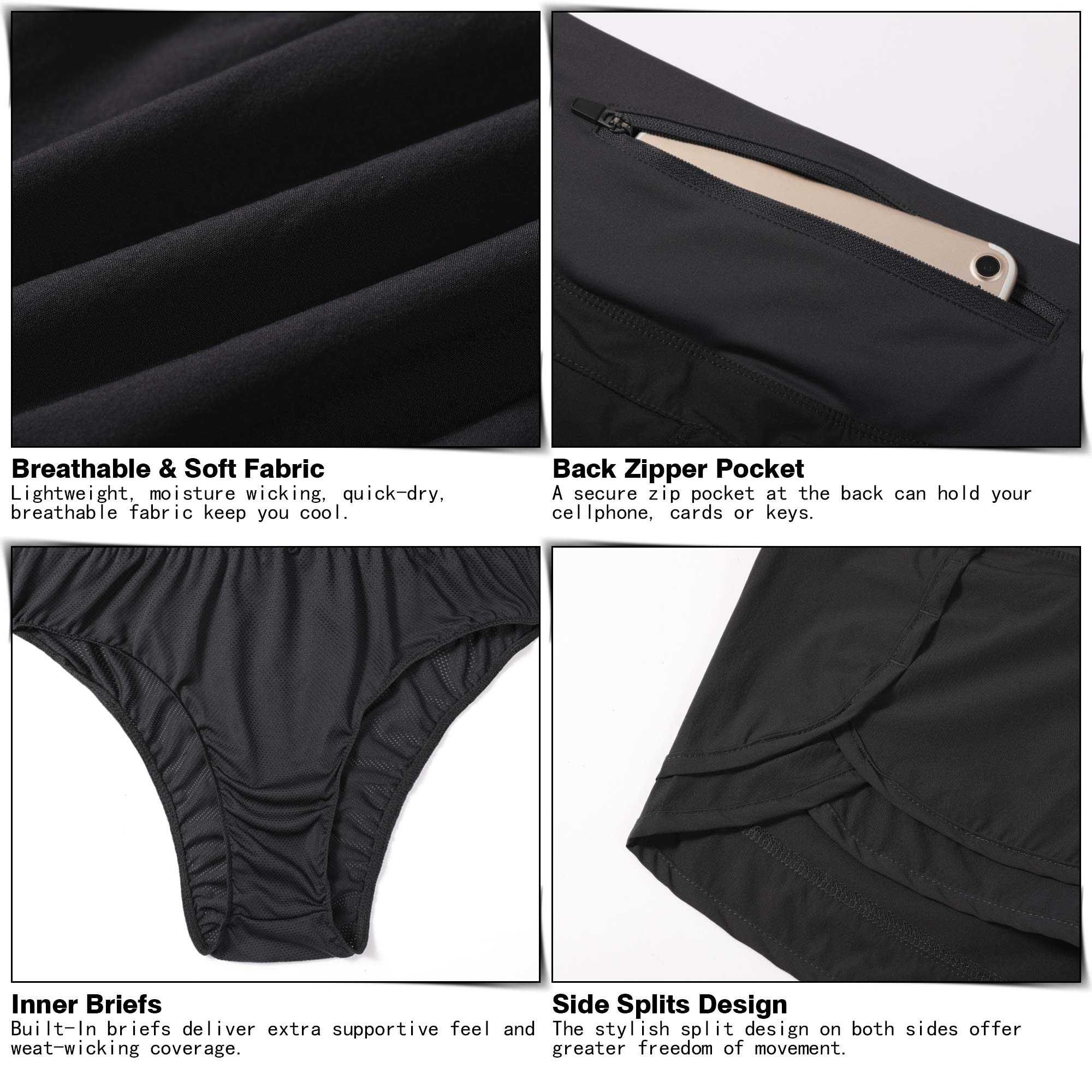 Women's Running Shorts High Waisted Quick-Dry 3 Inch Gym Workout Athletic Shorts for Women with Zipper Pocket(Black, M)