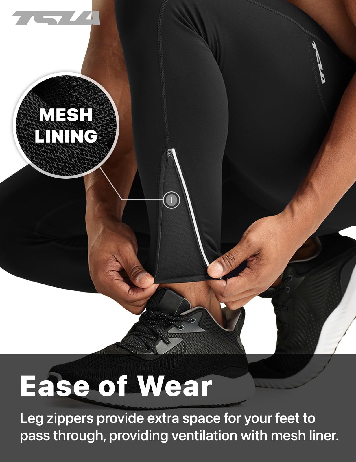 TSLA Men's Thermal Running Tights, Fleece Lined Compression Cycling Pants, Winter Cold Weather Leggings with Zipper Pocket, Running Tights Dark Grey, Medium