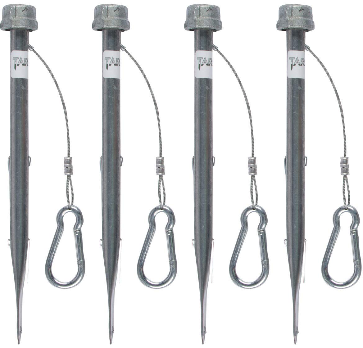 TARPFANG Tent Stake Set - Galvanized Tent Anchors, Tent Poles, Galvanized Top Made For Repeated Use, Included Carabiner For Fast Latch On To Tents, Compact For Easy Storage
