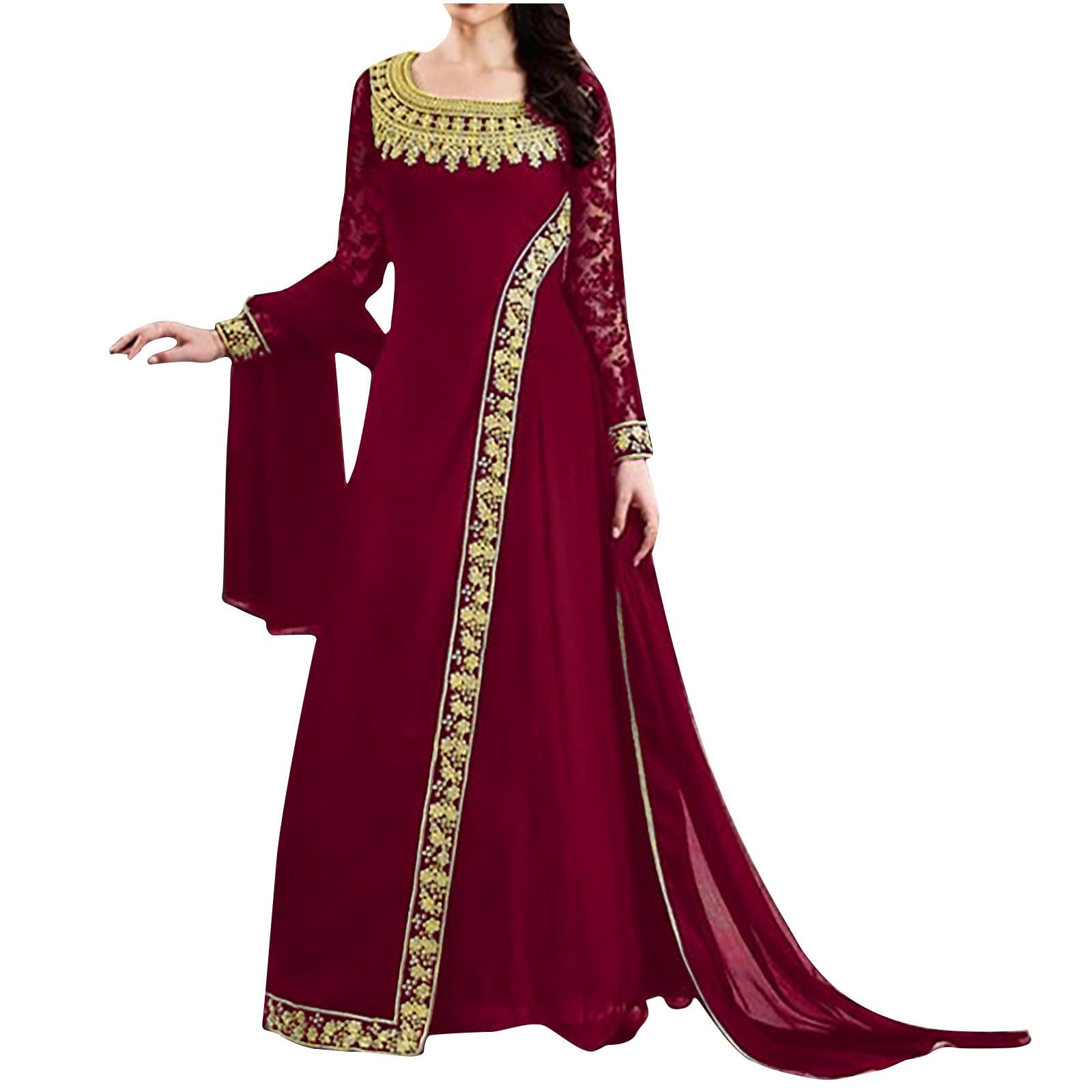 Tuianres Women's Ethnic Holiday Medieval Dresses Long Sleeve Vintage Side Zipper Renaissance Dresses Ball Gowns Court Dress Cheap cottagecore Clothes