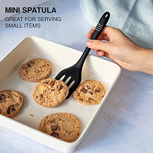 Rae Dunn Everyday Collection 8 Piece Mini Silicone Kitchen Utensil Set- Kitchen Tools with Beechwood Handles- by Cook with Color (Black)