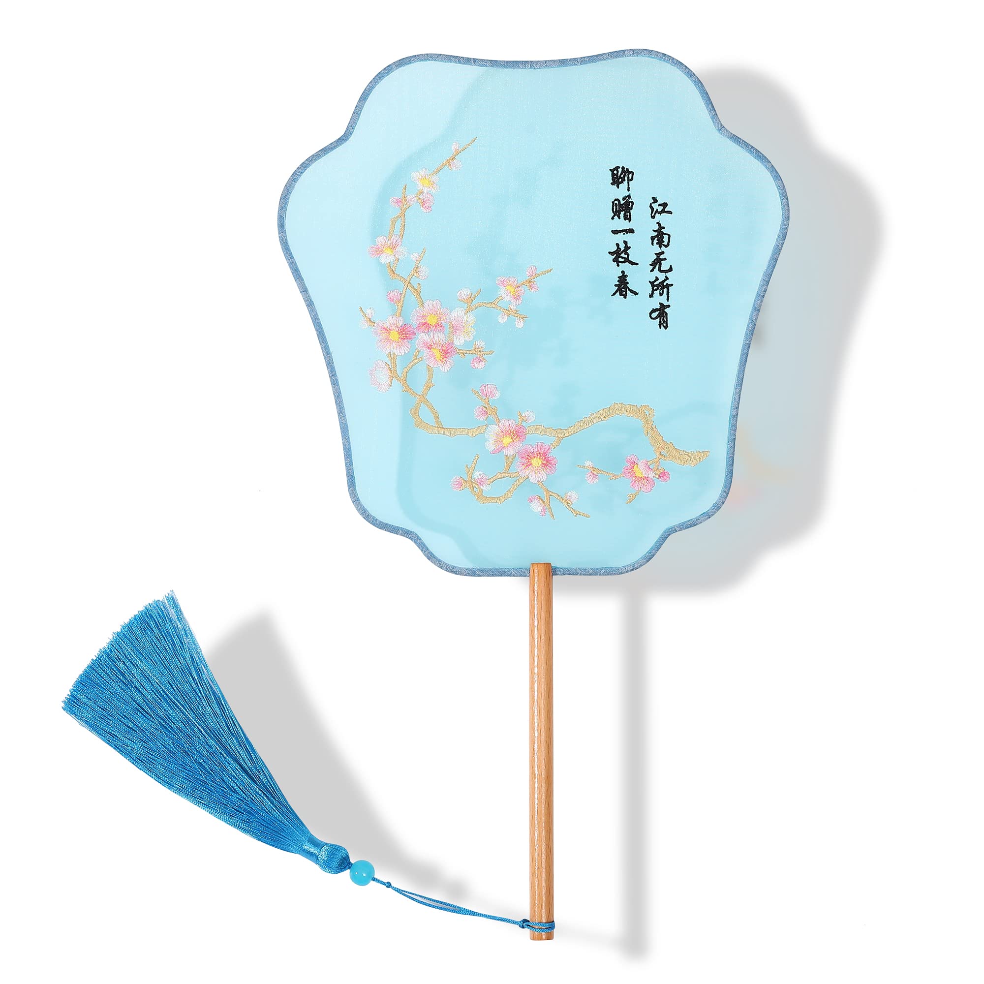 YUELAI Chinese Fan Embroidery Hand Circular Fan, China Han Ancient Dance Translucent Silk Round Fan