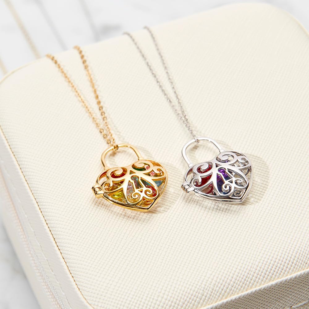 Sterling Silver Personalized 4mm Round Simulated Birthstone Heart Locket (16" chain) - Caged Locket Jewelry - Personalized Locket Necklace for Women - Gift for Her - Gifts for Mom