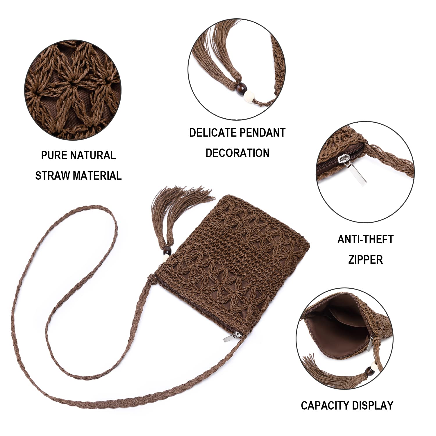 ZJIMLIN Straw Purses for women Straw Clutch Purse Envelope Handbag Summer Beach Straw Woven Crossbody Shoulder Bag