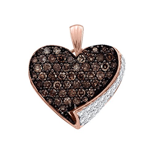 Sonia Jewels 10k Rose Gold Round Chocolate Brown Diamond Heart Love Pendant (7/8 Cttw)