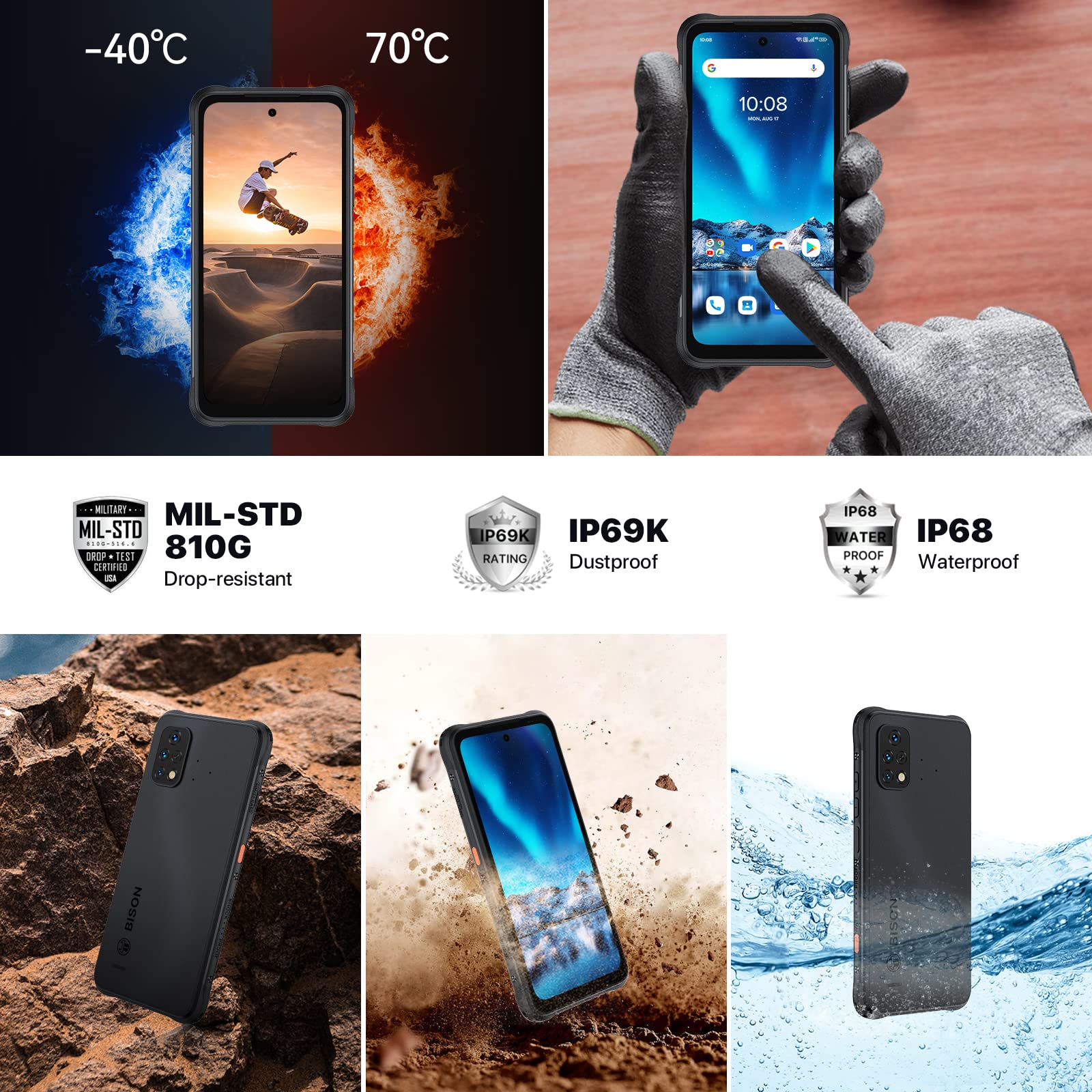 UMIDIGI BISON PRO Rugged Unlocked Smartphones,8g+128GB Android 11 Phone Helio G80 48MP Camera Rugged Cell Phone