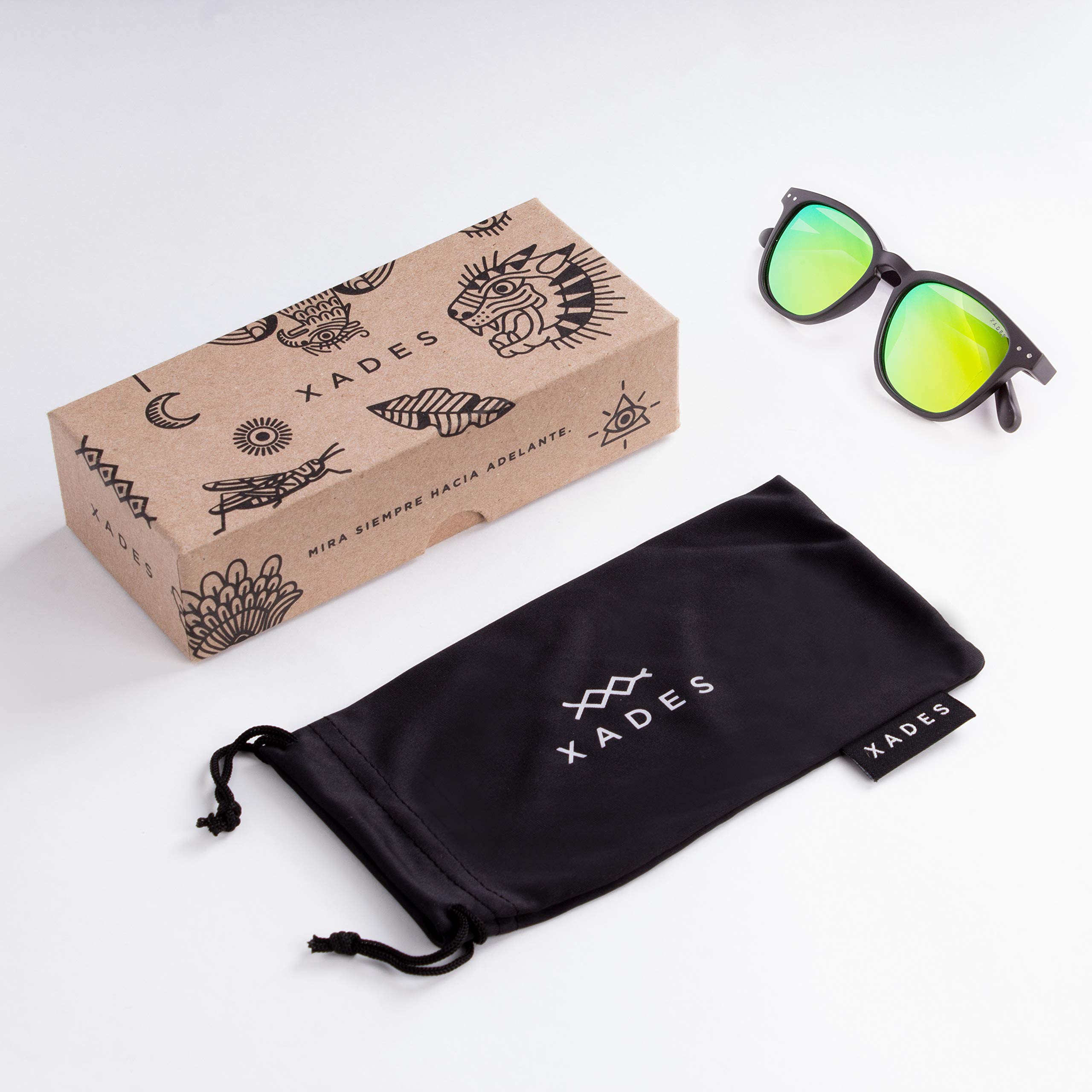 Xades Polarized Sunglasses for Men and Women, UV400 lens protection, Ultra Lightweight | Style Xapul (Black Frame, Green Lens)