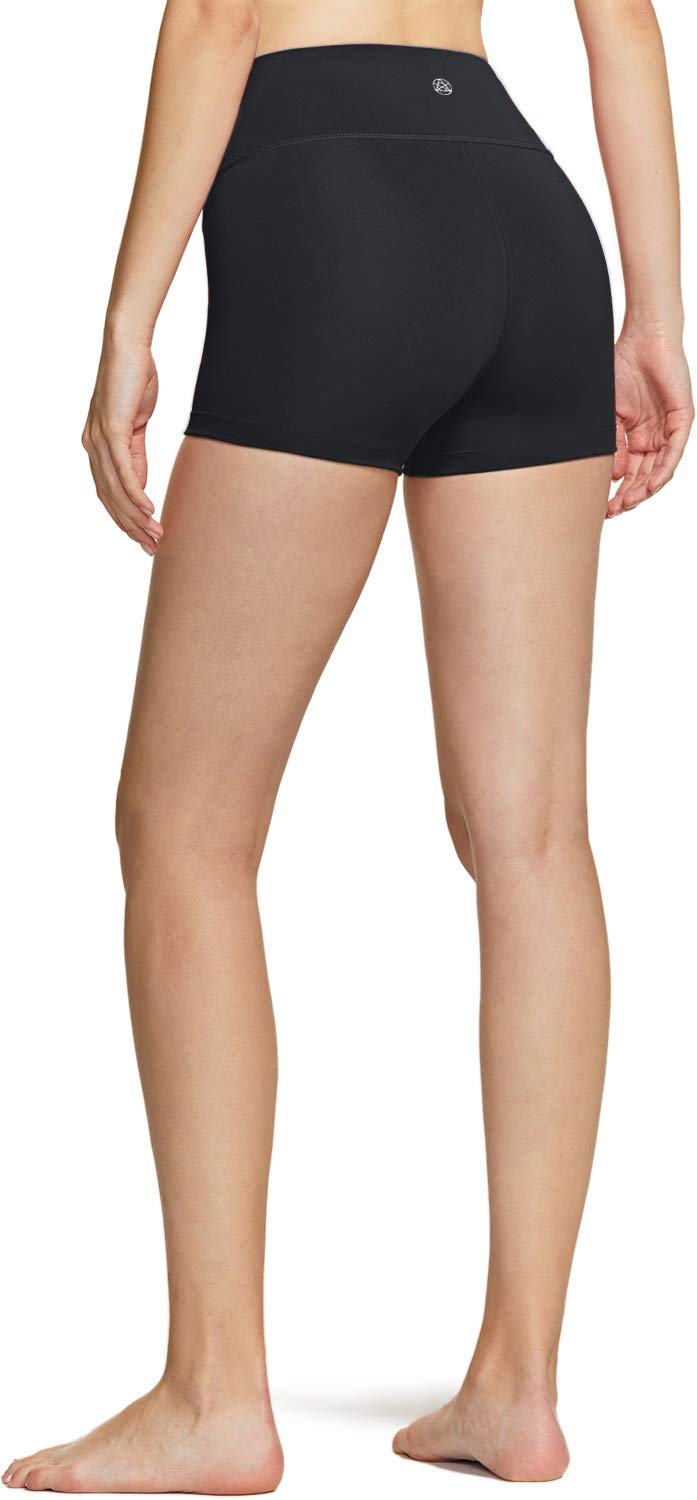 TSLA Women's High Waisted Bike Shorts, Workout Running Yoga Shorts with Pocket, Athletic Stretch Exercise Shorts, 3'' Black, Medium