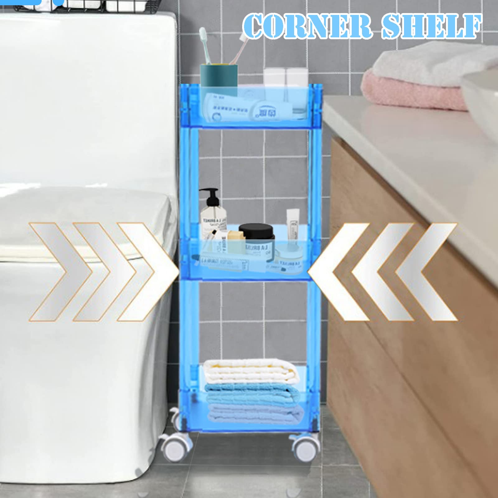 Rolling Storage Cart, Laundry Room Organization, Floor-Standing Storage Trolley, 4-Tier Mobile Shelving Unit, Quick Assembly,15.7" Dx8.7 Wx36.2 H,Purple