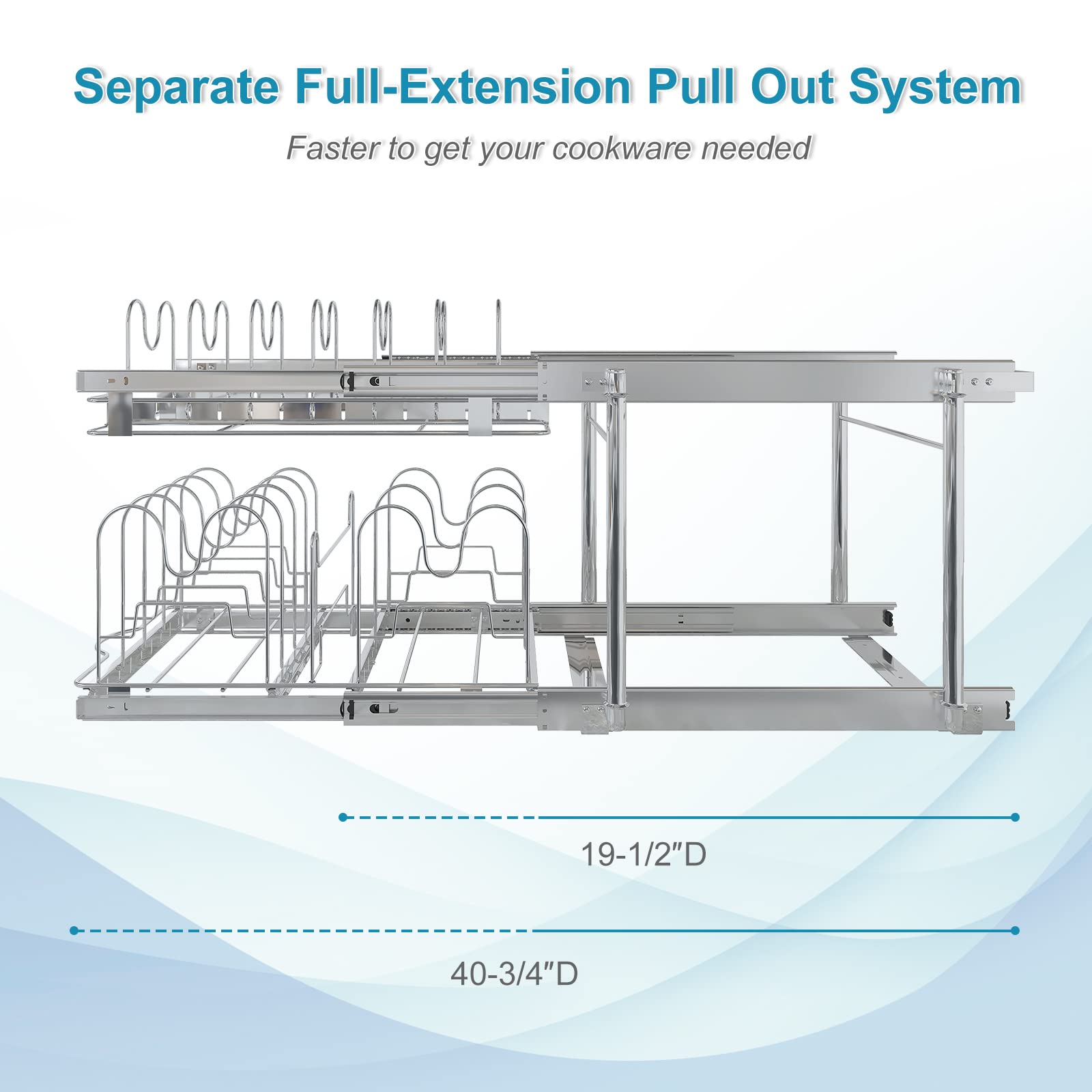 TQVAI Pot and Pan Organizer for Cabinet, Pot Lid Organizer Rack, Pull Out Sliding Cabinet Organizer - Separate Full-Extension Guide Rail - Cabinet Request at Least 15" W x 22.5" D x 22.5" H