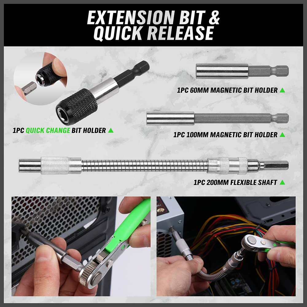 SWANLAKE 232PCS Ultimate Screwdriver Bit Set,Chrome Vanadium Steel Driver Bit Set, Includes Security Bits,Nut Driver, Ratchet Wrench and Bits Holder