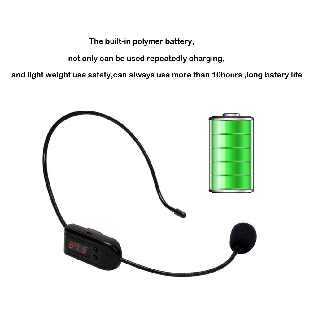 TiKeDa Wireless FM Condenser Microphone Headset, Hands-Free with Rechargeable Battery, Megaphone Mic for Voice Amplifier, Church, Tour Guide Salesman Teachers Conference Road Trips and Karaoke