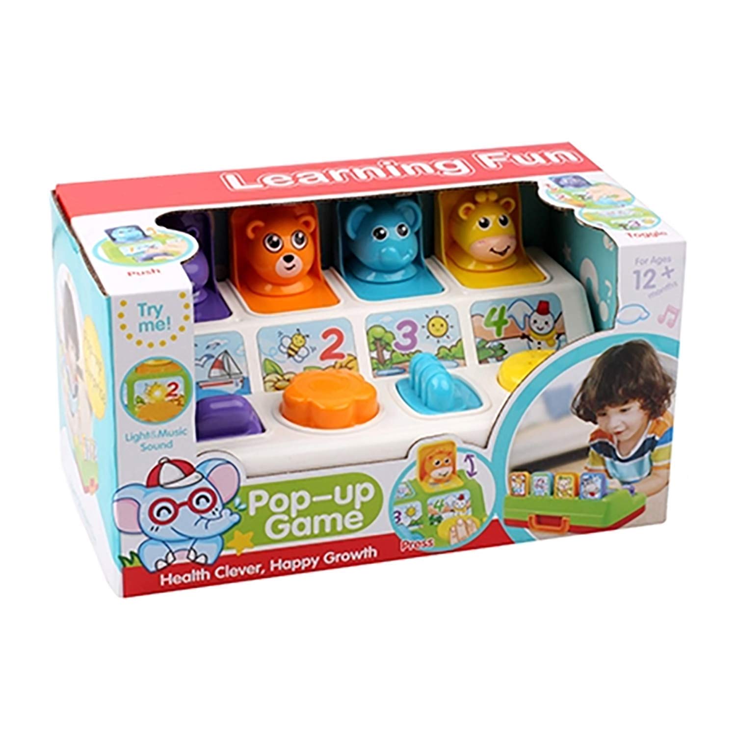 WALA - Interactive Pop Up Animals Toy for Toddlers, with Music, Animal Sounds - Activity/Learning Toy for Kids (12 M of 8 PK Stacking Cups Included