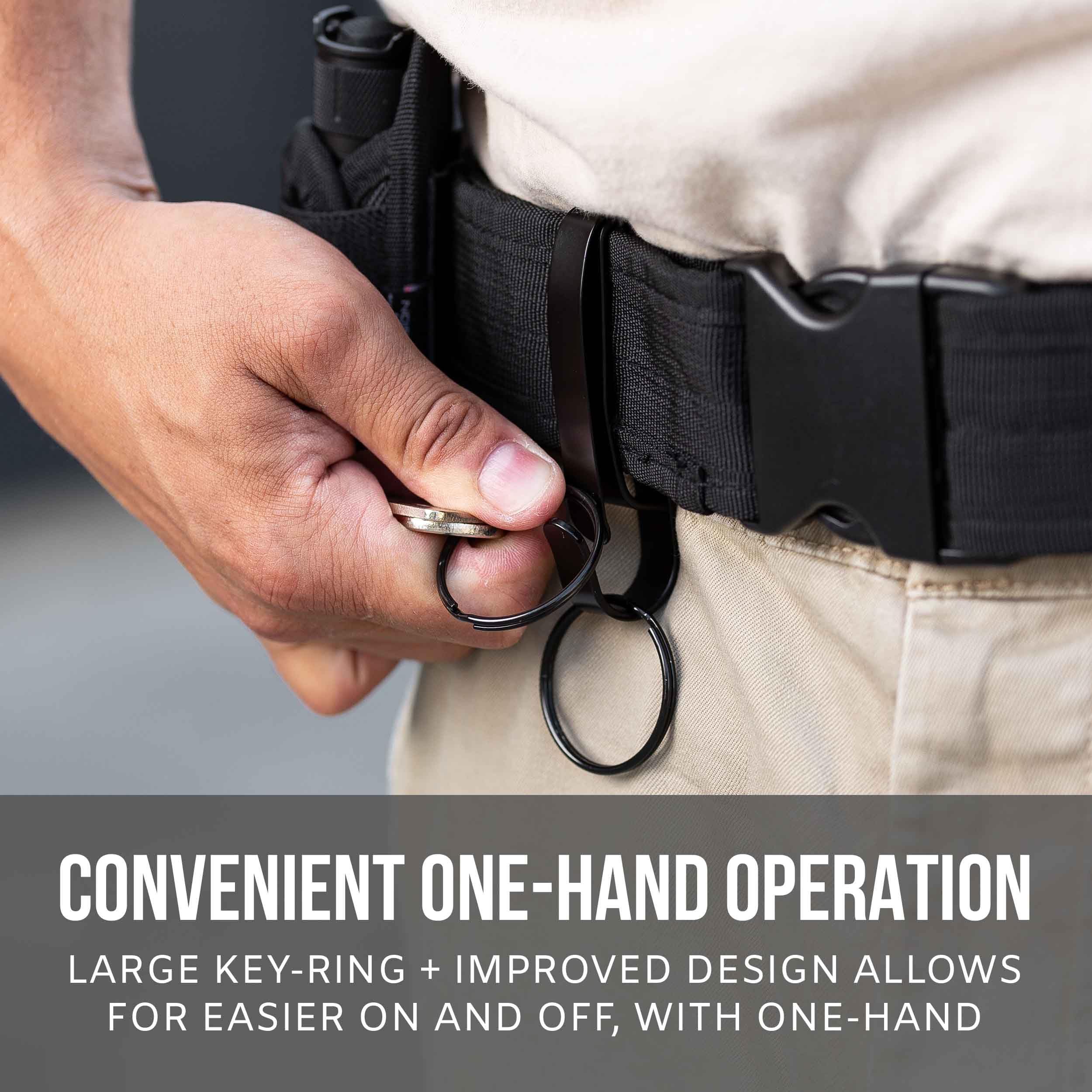 TKH-S1 Stealth Tactical Key Ring Holder for Duty Belts, Quick Release Clip w/2 XL Detachable Rings Max 2.25" Belt For Police, Correctional, Fire Dept