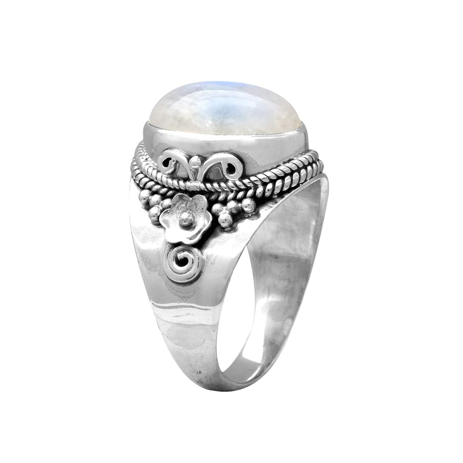 YoTreasure 10x14 mm Moonstone Ring 925 Sterling Silver Jewelry
