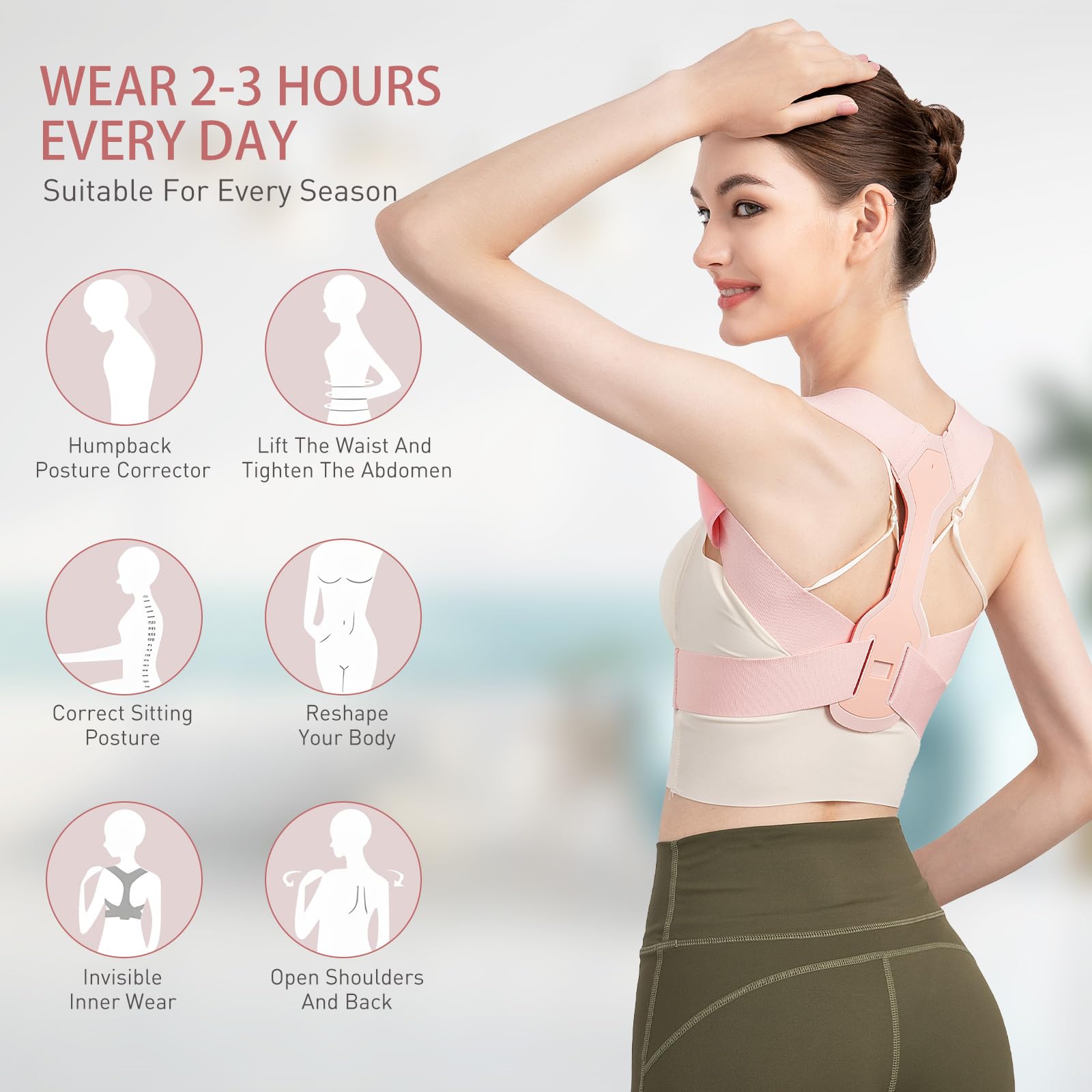 Updated Posture Corrector for Women, Adjustable Upper Back Brace for Clavicle Support and Providing Pain Relief from Neck, Shoulder - Comfortable Upright Back Straightener (Pink) (M 31-36 Inch)