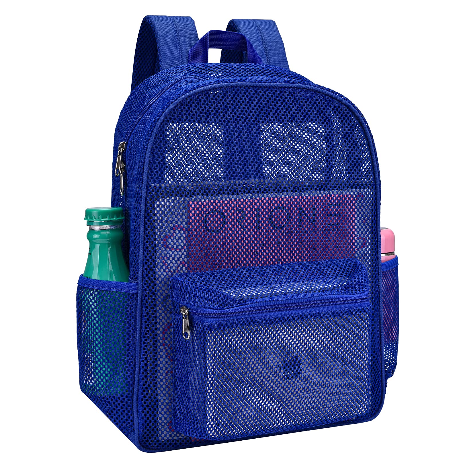 USPECLARE Heavy Duty Semi-Transparent Mesh Backpack,See Through College Student Backpack (Blue)