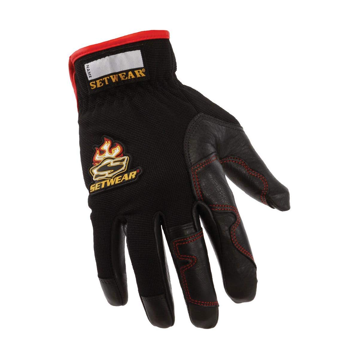SetWear Hot Hand, Heat Resistant Leather Gloves, Pair Large (Size 10) Approximatly 4-4.5" / 10.16-11.43cm, Black/Black