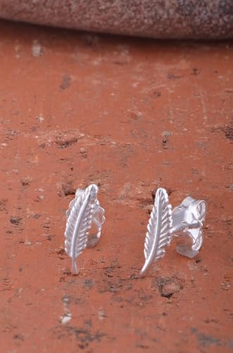 Sterling Silver Womens Dainty Feather Stud Earrings Gifts for Girlfriend Ladies 0.39in