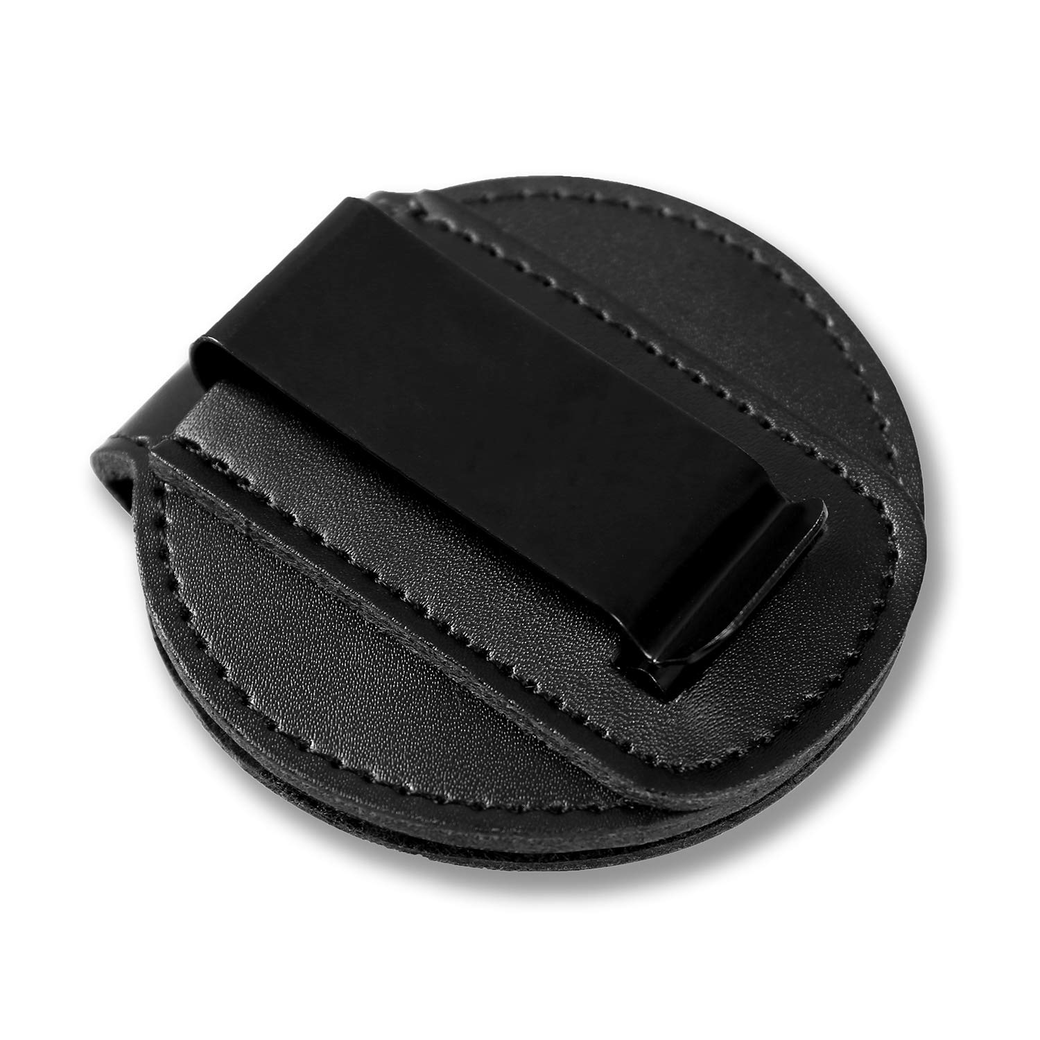 Sheriff Badge Holder, Made of Cowhide, Universal, Black, Deputy Badge Holder, Metal Clip and Chain Included