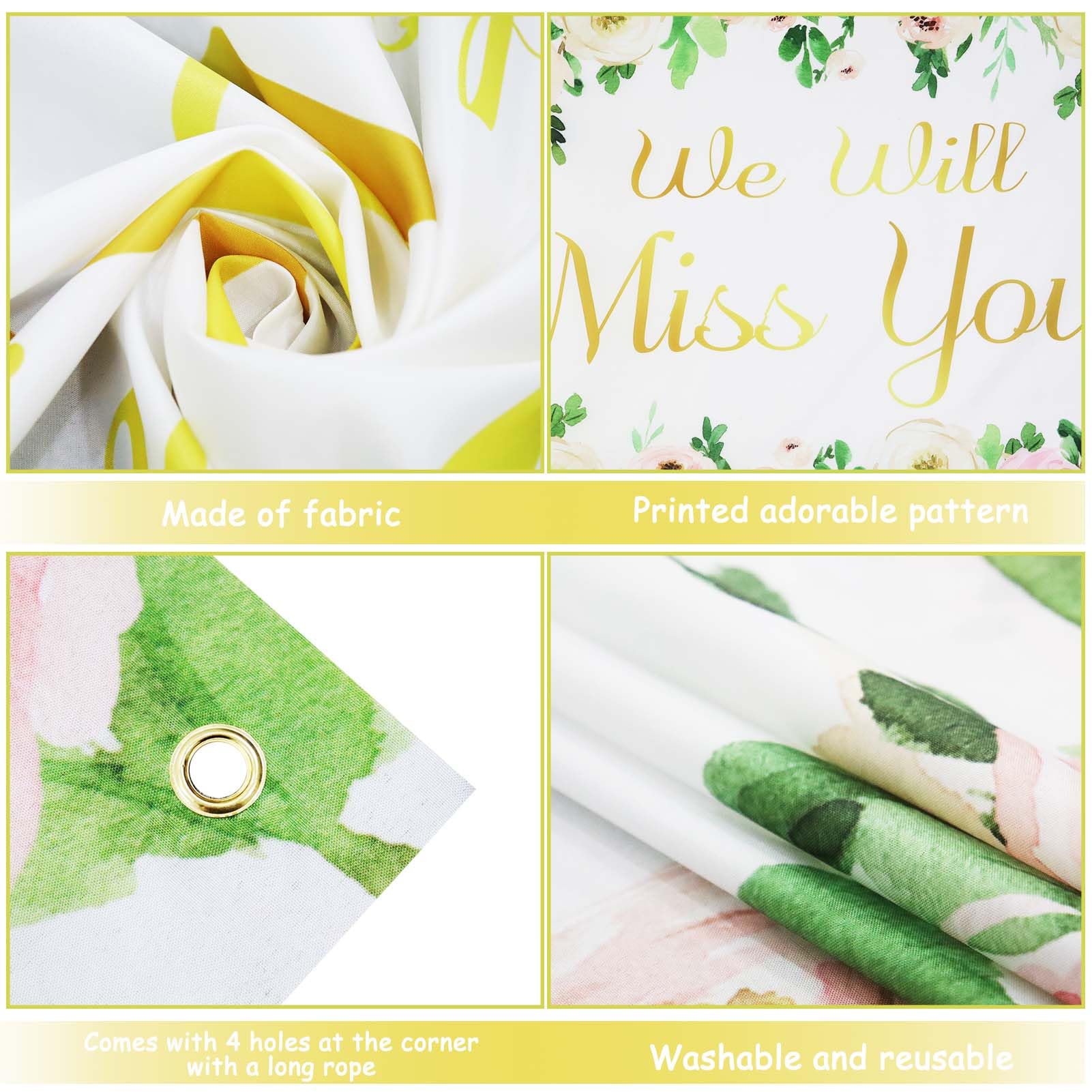 Vlipoeasn White Farewell Party Decorations, We Will Miss You Backdrop Banner, Goodbye Party Decorations for Coworker, Going Away Party Retirement Party Bye Office Work Graduation Party Decorations