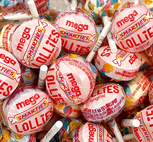Smarties Mega Lollipops, Vegan Hard Candy Pops, Bulk Pack 30 Count, 2.2 Pounds