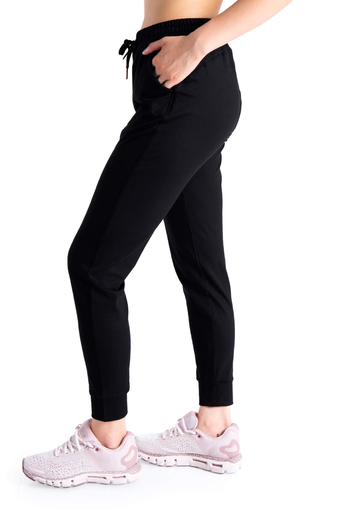 Yogipace Petite Women's Lightweight Anti-Shrink Active Joggers Lounge Sweatpants Yoga Jogger Pants,25",Black,Size XL