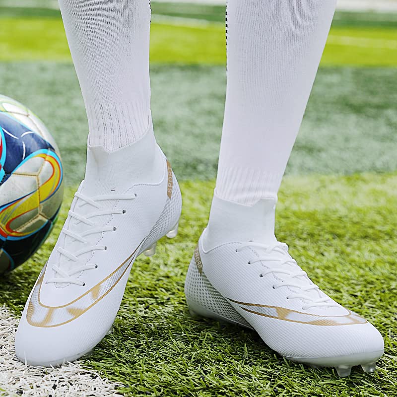 YEFDG Men’s Soccer Boots Football Shoes Cleats Spike Shoes Sneaker Comfortable Adults Athletic Outdoor/Indoor/Competition/Training White