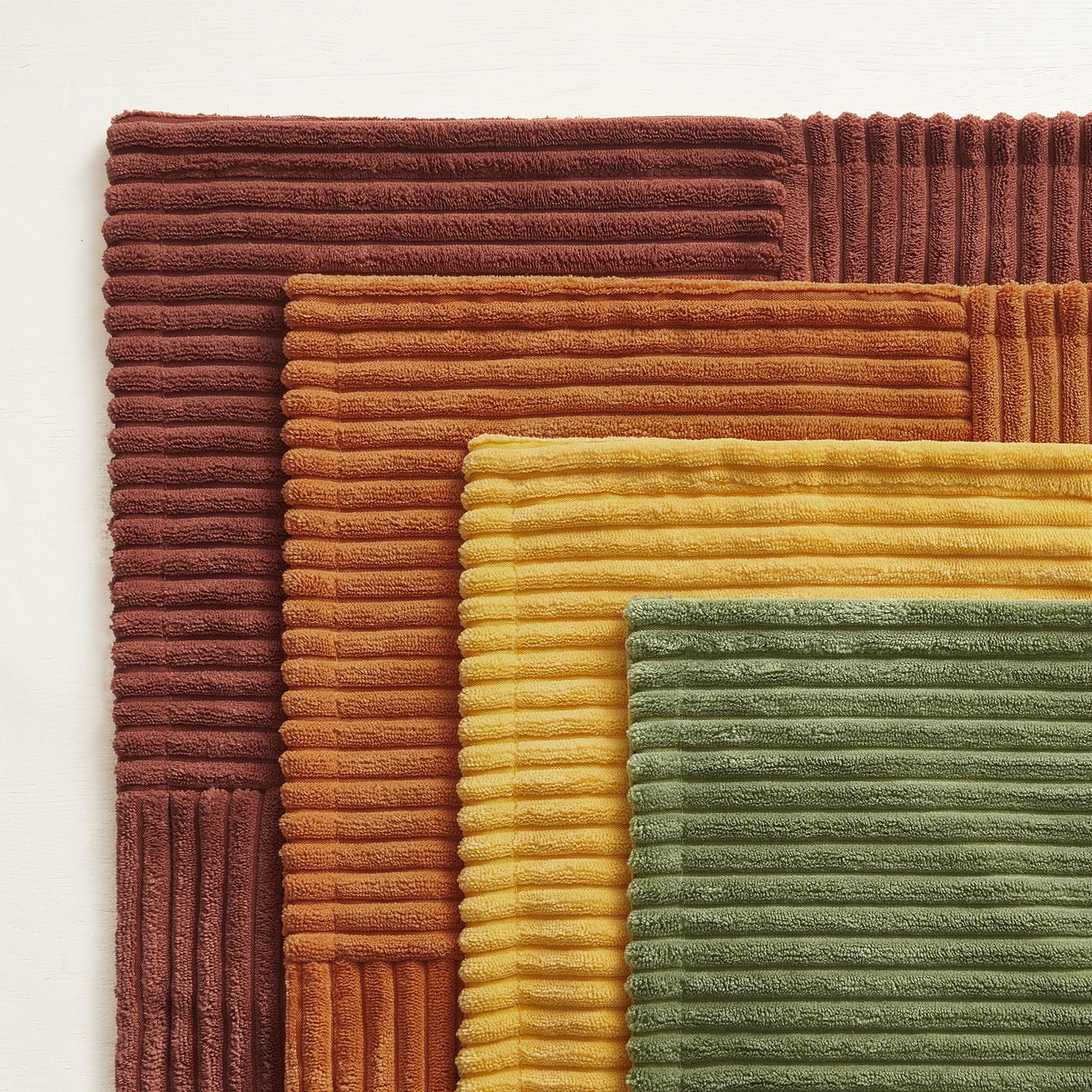 Topfinel Burnt Orange Fall Decorative Throw pillows covers 18x18 Inch Set of 4,Rustic Corduroy Striped Splicing Yellow Green Orange Pillowcase Home Decor,Square Cushion Covers for Couch Sofa Bed