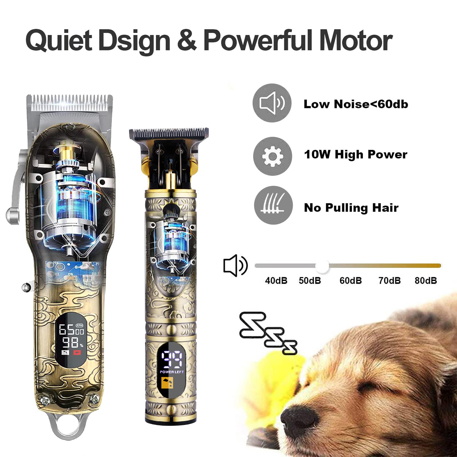 Soonsell Hair Clippers for Men T-Blade Trimmer Set,Man Professional Cordless Barber Clippers Set ,Blade Close Cutting Beard Trimmer ,LCD Display(Gold)